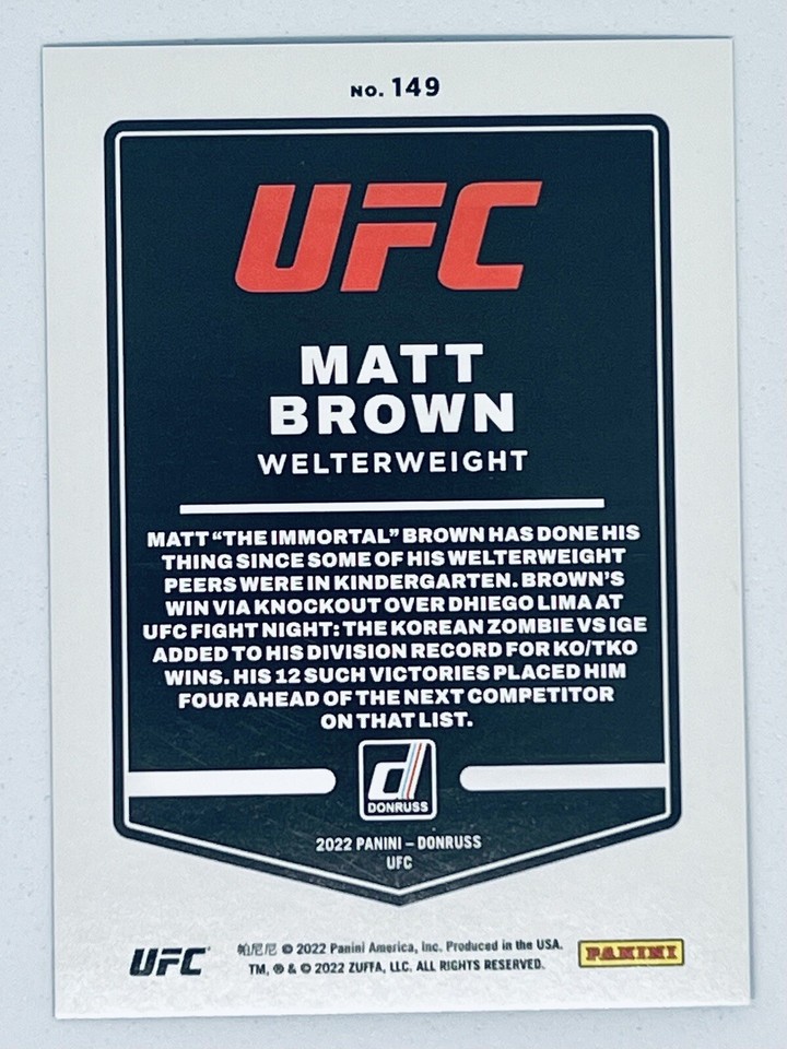 2022 Donruss UFC Blue Holo Laser Parallel Matt Brown #149 31/49 | eBay