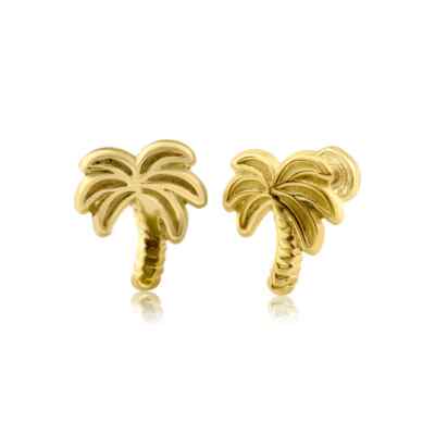 14K Yellow Gold Mini Small Palm Tree Stud Screw Back Earring | eBay