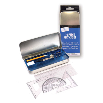 Geometry Compass Set School Ruler Protector Square Tin Case Stencil ...