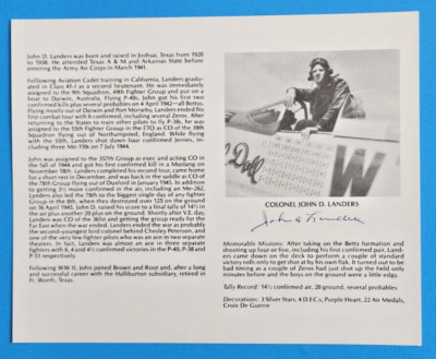John Landers, Col WWII Fighter Ace signed photo Bio 14.5V, 357FG ACE in ...