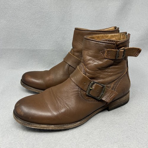 FRYE Tyler Engineer Boots Brown Zip Ankle Biker Moto Leather 3472366 ...
