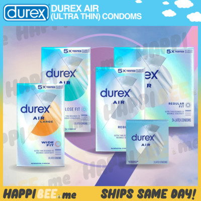 Durex Air Lubricated Condoms Latex🍯Male Protection BARESKIN Ultra Thin ...