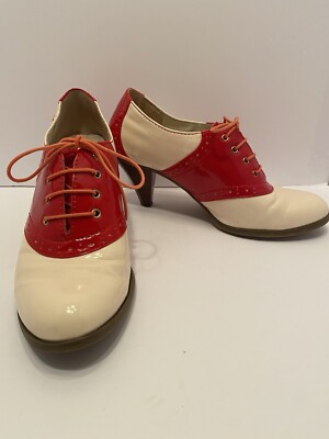 GH Bass and Company ladies high heel Saddle Oxford shoes red ivory Size ...