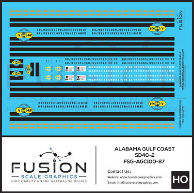 HO Scale Alabama Gulf Coast EMD SD40-2 Locomotive Decal Set | eBay