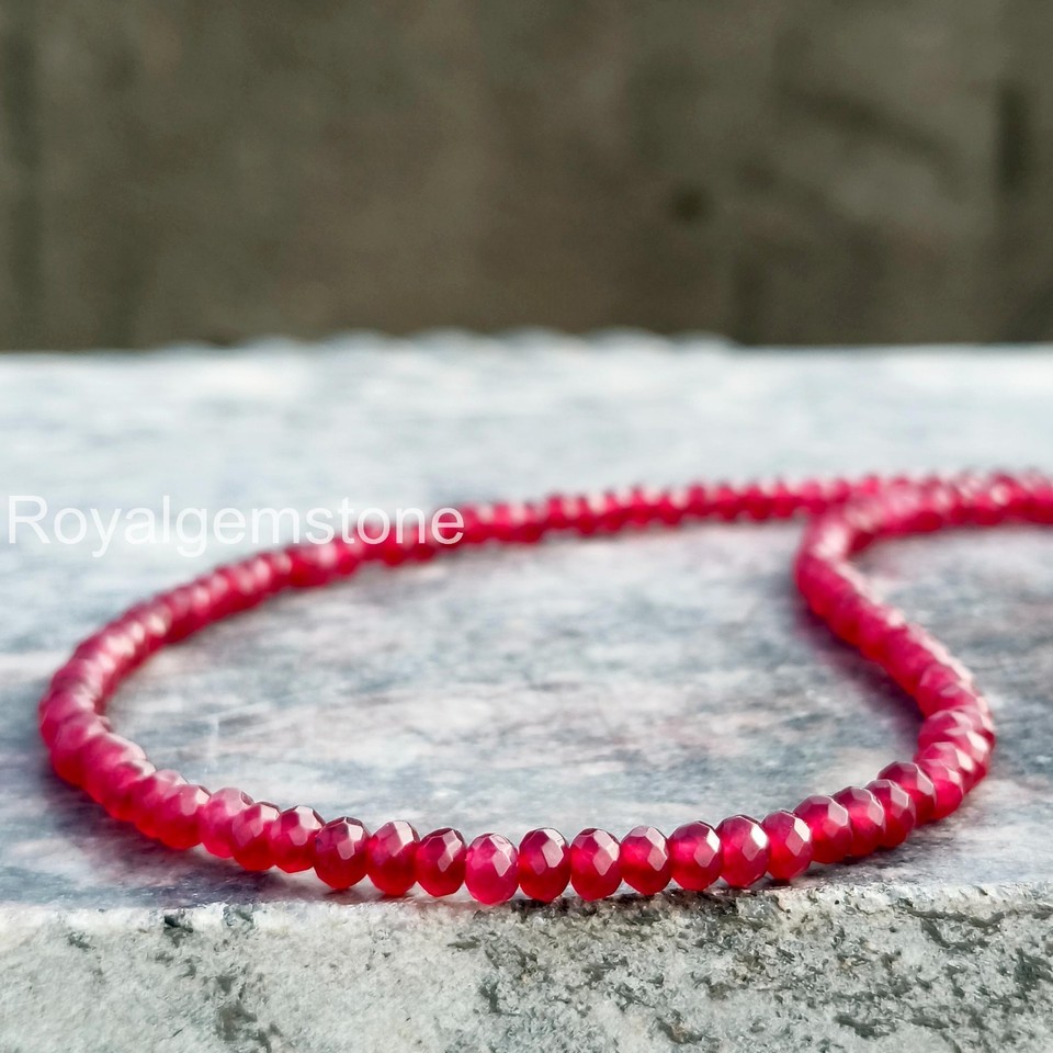 Red Ruby Beaded Necklace, 4mm Faceted Round Beads, Red Gemstone Beads ...