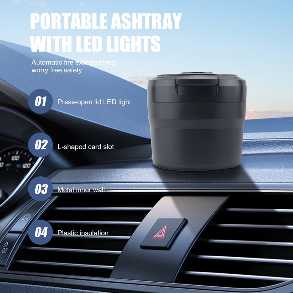 Portable Ashtray with LED Light Auto Cup Holder Ash Tray for Car8965 ...