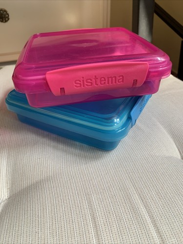 Sistema 450ml Plastic Sandwich Box Blue and Pink set of 2 | eBay