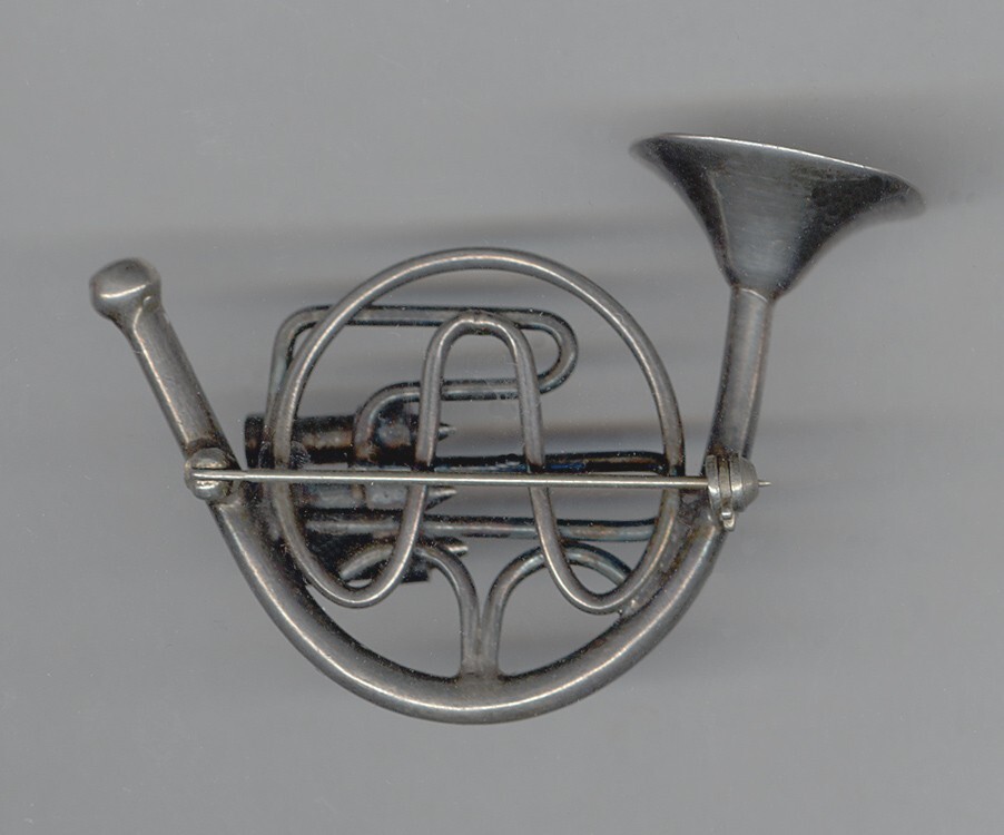 Highly Detailed Sterling Silver FRENCH HORN PIN | eBay