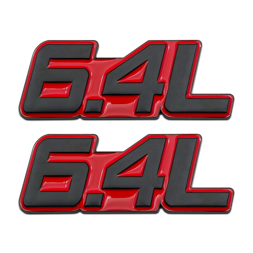 2x Black & Red Metal 6.4L Logo Car Engine Emblem V6 V8 Trunk Sport ...