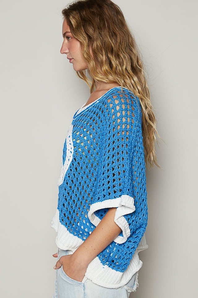 Open Crochet Oversized Peace Sign Sweater - POL | eBay