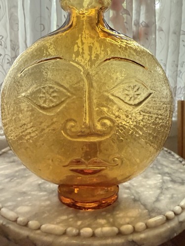 BLENKO GLASS SUN FACE VASE DECANTER TOPAZ GOLDEN AMBER #9525 WAYNE ...