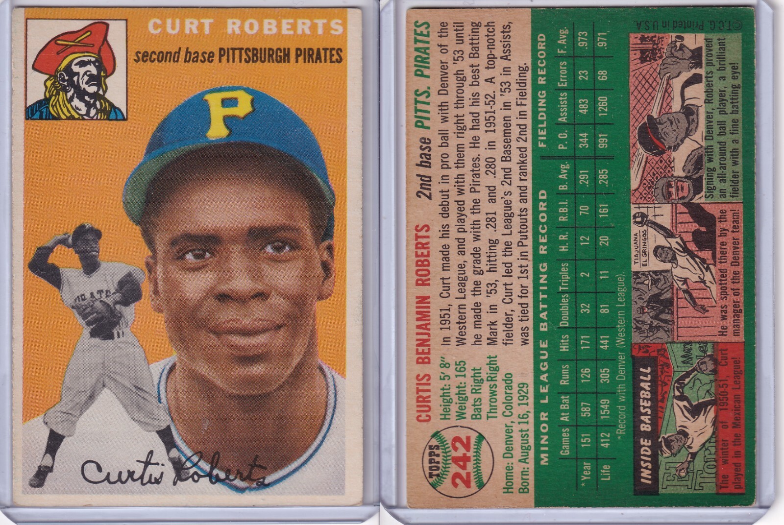 1954 Topps Baseball Card # 242 Curt Roberts Pittsburgh Steelers 2nd ...