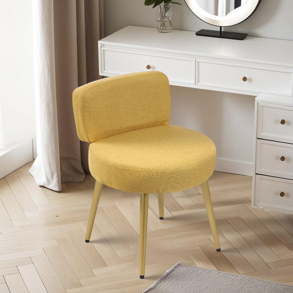 Yellow Dressing Table Stool Makeup Bench Chair Linen Padded Cushion ...