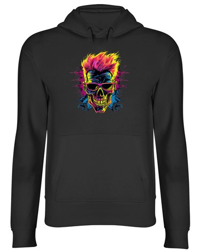 Neon Skull Hoodie Mens Womens Gothic Dapper Skeleton Face Top Gift ...
