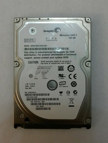SEAGATE ST9160310AS 160GB SATA Laptop Drive P/N:9EV132-500 F/W:SD03 ...