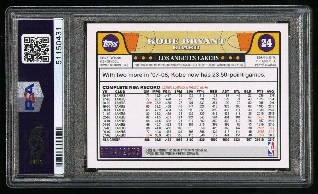 2008 TOPPS GOLD #24 KOBE BRYANT WITH LEBRON JAMES PSA 8 2008 TOPPS GOLD #24 KOBE BRYANT WITH LEBRON JAMES PSA 8