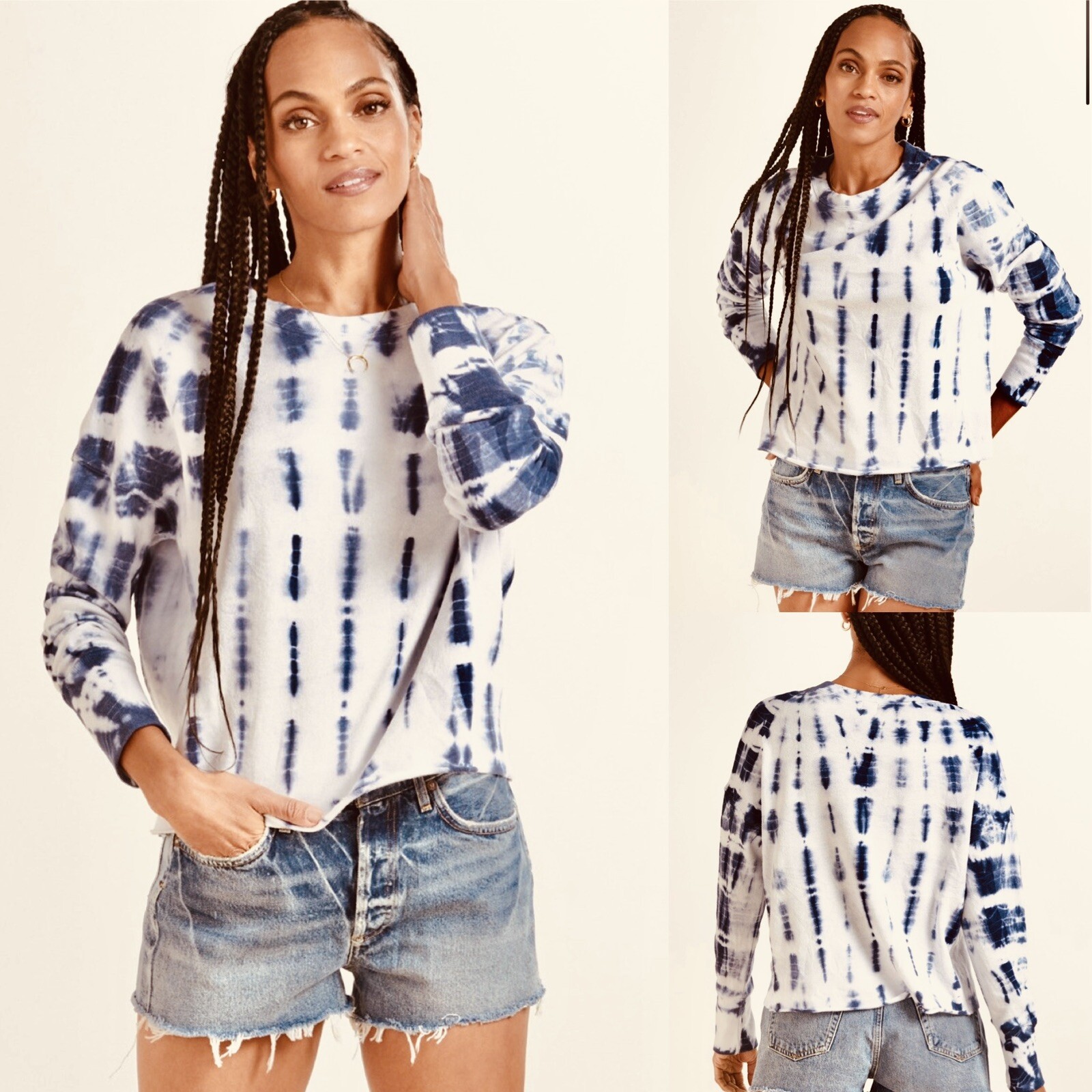 Roan Ryan Evereve Blue Tie Dye Isabella Rib Mix LS Pu… - Gem