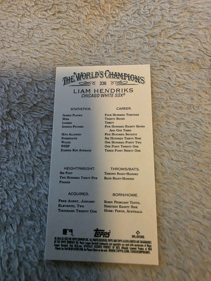 2022 Topps Allen & Ginter Mini #336 Liam Hendriks Chicago White Sox | eBay