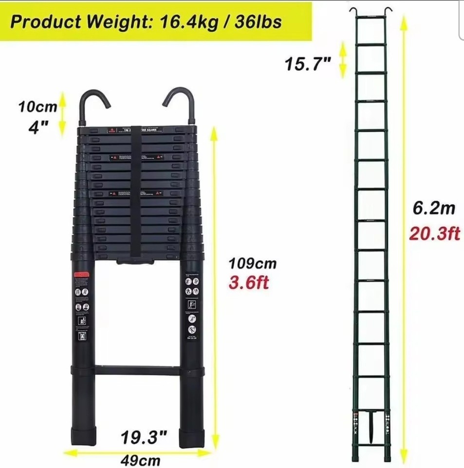 6.2M Heavy Duty Multi-Purpose Aluminium Telescopic Ladder Step Long ...
