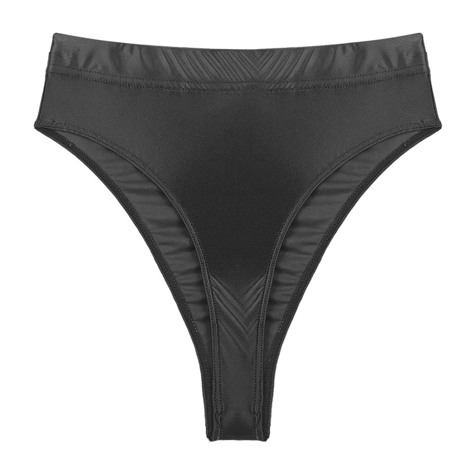 Women's Glossy High Waist See Through Bikini Bottoms Sexy Oil Thongs ...