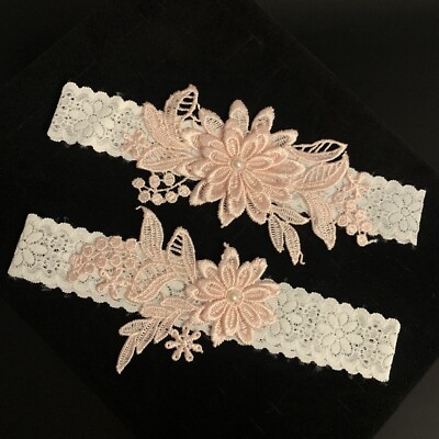 2 PCS Pale Pink Lace Floral Suspenders Stretch Bridal Legs Garter | eBay