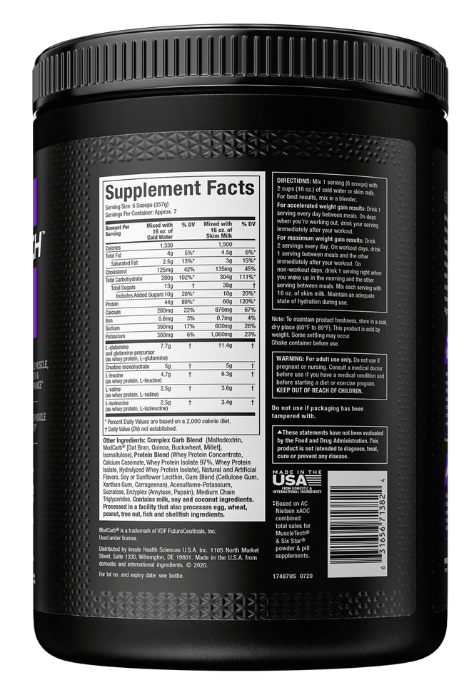 Muscletech Pro Series 100%Mass Gainer Protein Powder,Vanilla,60g ...