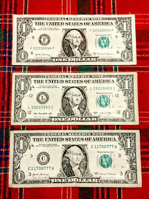 (3) TRUE FANCY SERIAL NUMBER $1 NOTES. FOUR TOUCHING PAIR NOTES!!! | eBay