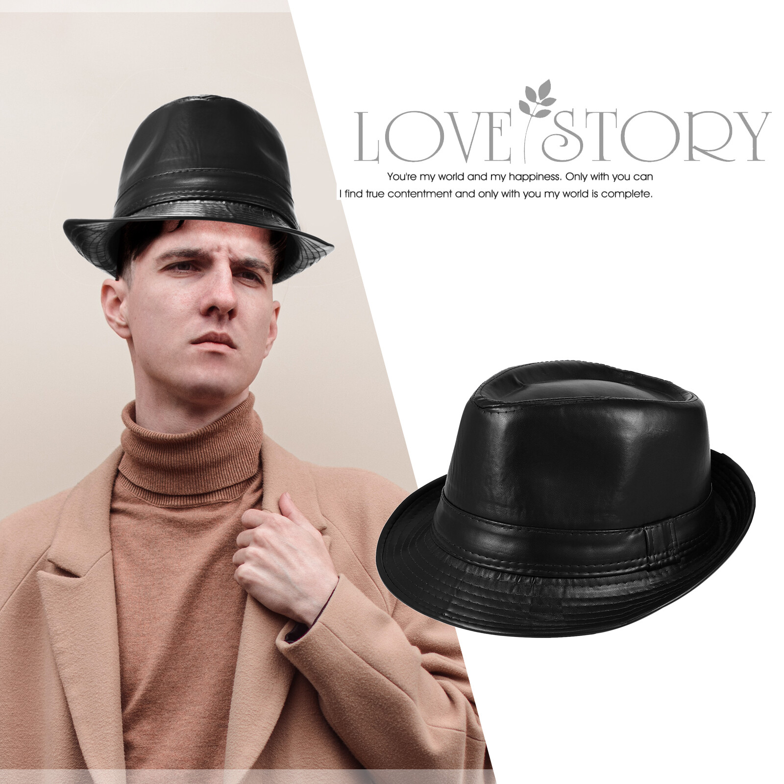 Men's Classic PU Leather Fedora Gangster Trilby Hat Short Brim Panama ...