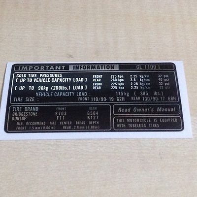 GL1100 TIRE INFO DECAL 1980-1982 GOLDWING 1100 | eBay
