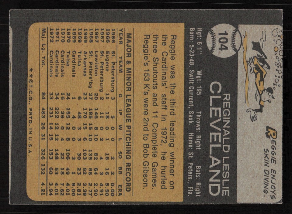 1973 Topps #104 Reggie Cleveland # Card TCCCX | eBay