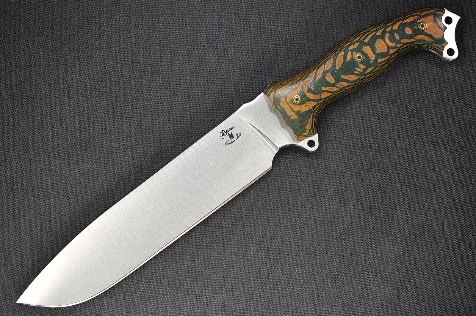 2014 Busse Custom NMFSH .32" Satin INFI Blade, Full Green/Tan Lacewood ...