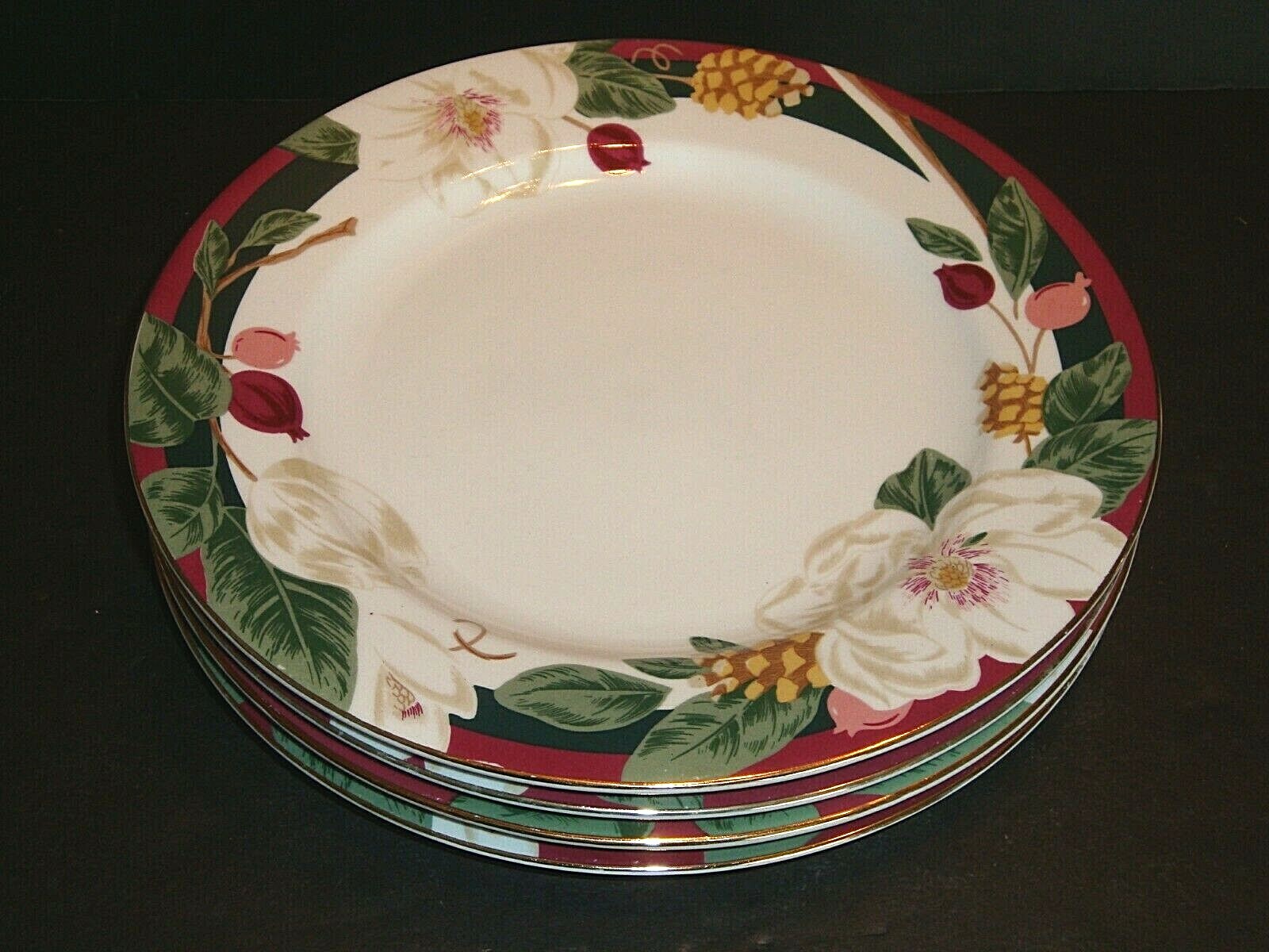 4 Dinner Plates "MAGNOLIA" Tienshan Fine China (Set of 4) Flowers ...