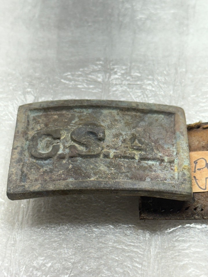 Authentic Civil War Confederate CSA Buckle W/ Leather Fragment Dug ...