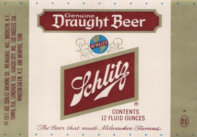 1971 Schlitz Genuine Draft Vintage Beer Label Schlitz Brewing Co ...