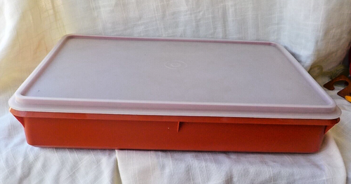 Vintage dark orange Tupperware rectangle storage container w/ lid 290 ...