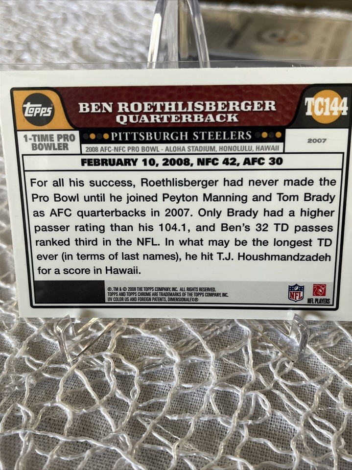 2008 Topps Chrome Pro Bowl Xfractor Ben Roethlisberger Steelers #TC144 ...