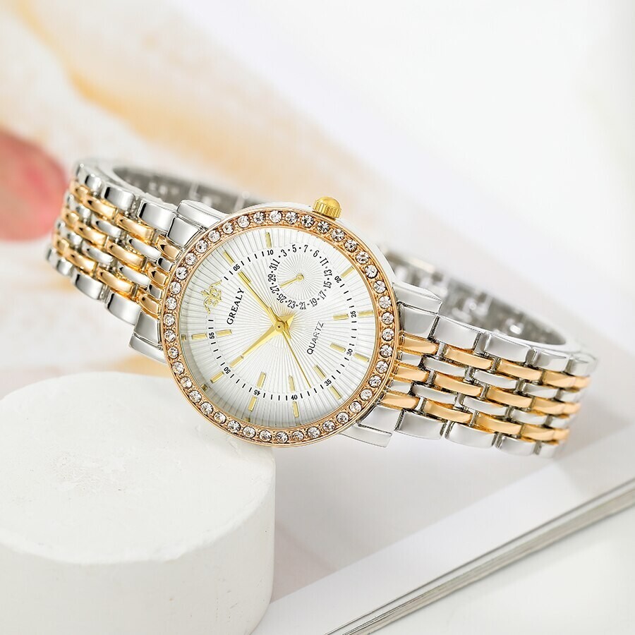 Women's Fashion Casual Round Needle Rhinestone Quartz Watch GREALY ...