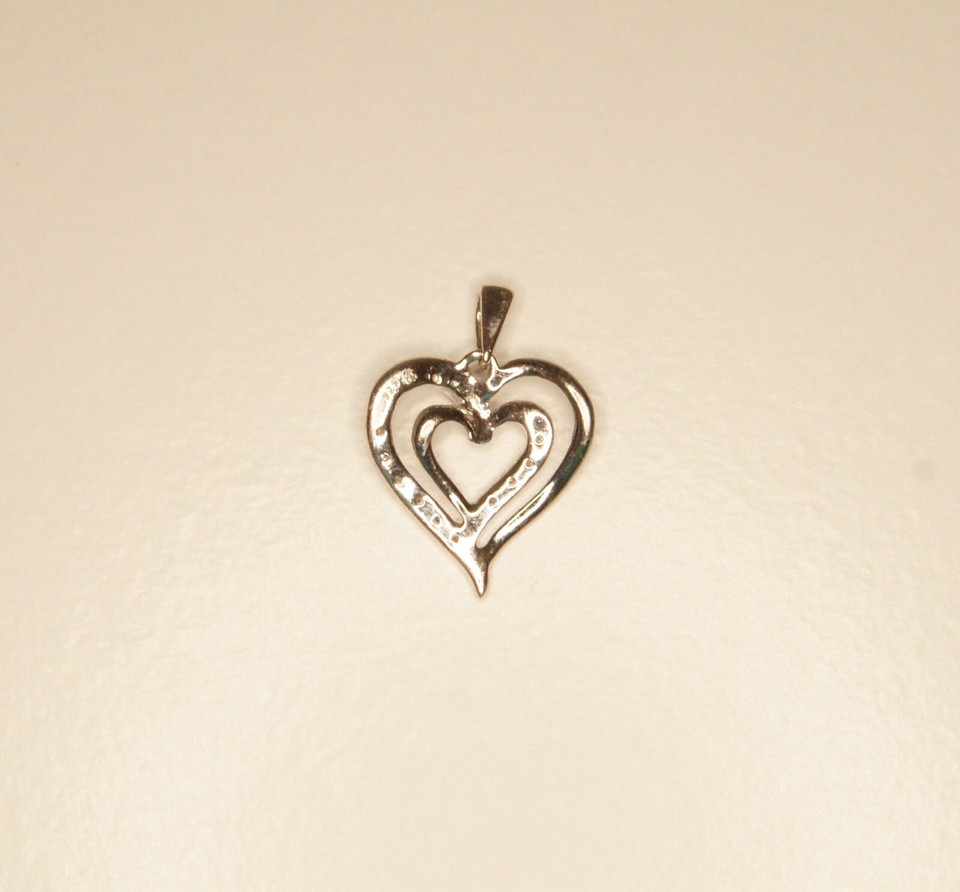 Sterling Silver Double Open Heart Pendant With 13 Diamonds | eBay