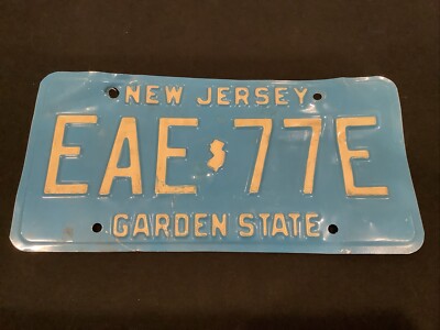 EAE 77E License Plate NJ (New Jersey) BLUE BACKGROUND Stamped Plate ...