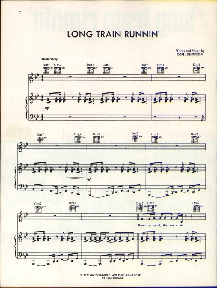 Sheet Music LONG TRAIN RUNNIN' recorded by THE DOOBIE BROTHERS ©1973 | eBay