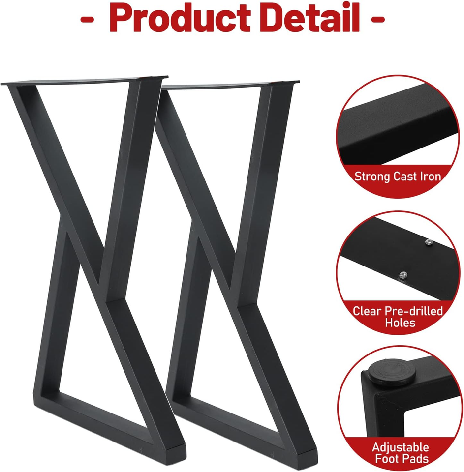 2 Pack 28" H x 17.7" W Black Z-Frame Metal Bench Legs Furniture Legs ...