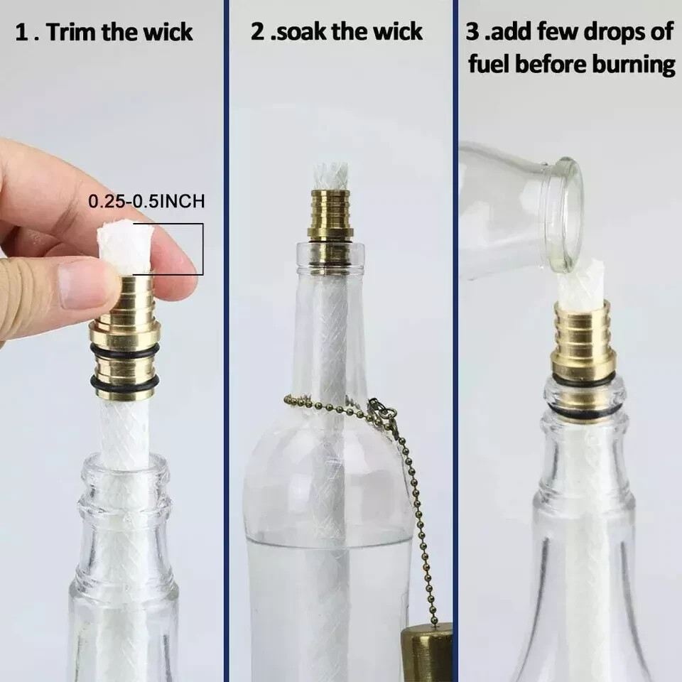 Wine Bottle Tiki Torch Kit, 4 Torch Wicks, Brass Wick Holders & Brass ...
