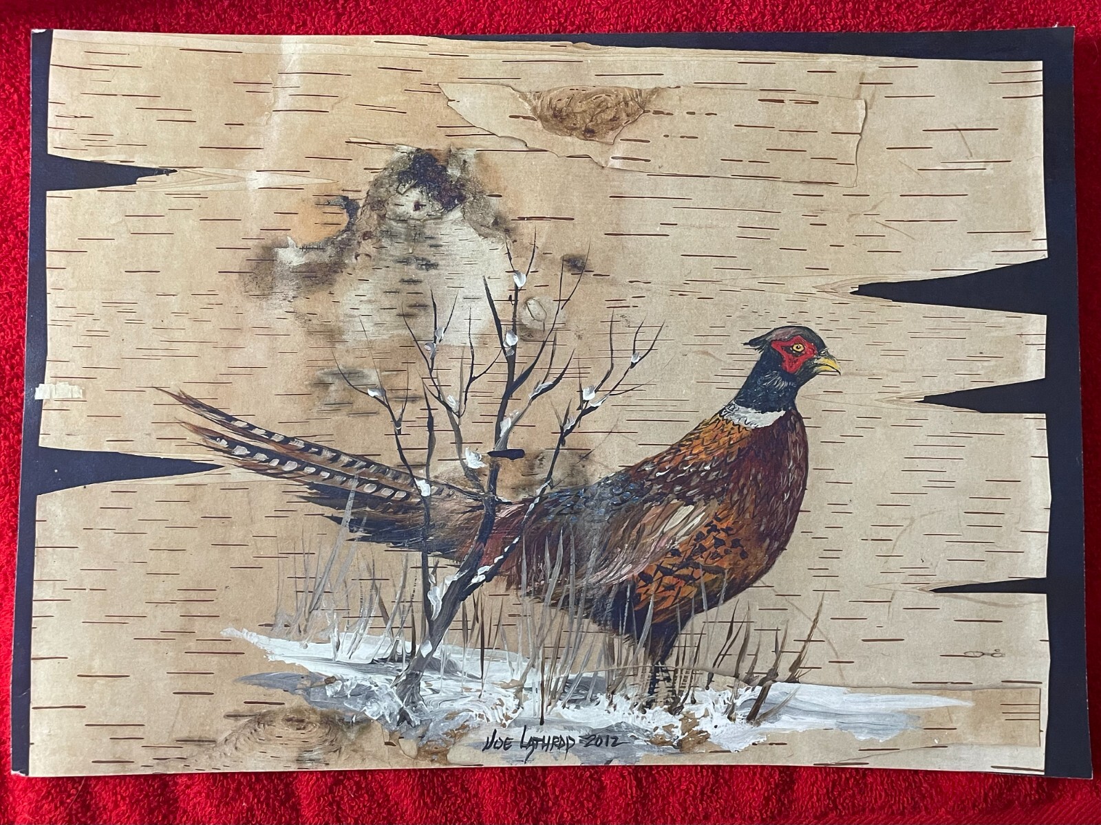 Joe Lathrop wildlife artist Quail with birch tree background 2012 | eBay