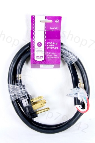 SMART CHOICE Dryer Cord 6' 30 Amp DRYER P/N 5304492442 BLACK 4 Wire ...