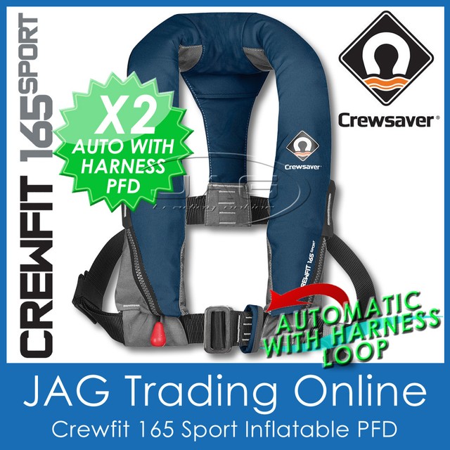 2x CREWSAVER AUTOMATIC & HARNESS CREWFIT 165 SPORT PFD NAVY-AUTO ...