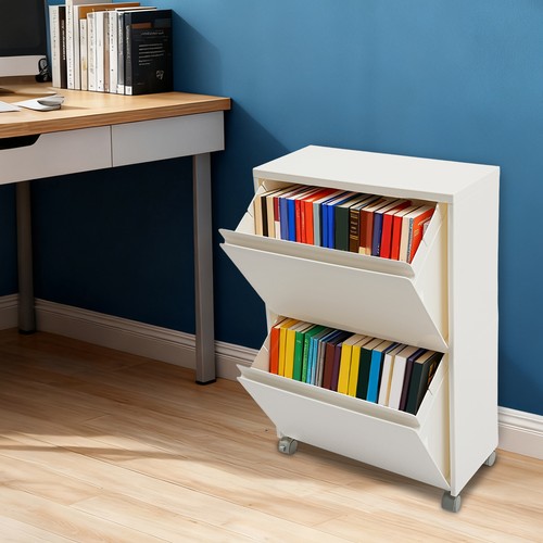 2 Tiers Rolling Shoe Storage Cabinet Mobile Shoes Organizer Sneakers ...