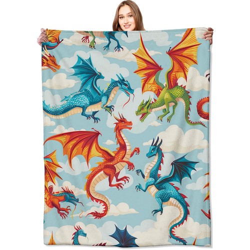 Dragon Blanket,50x60in,Cute Fire-Breathing Dragons in Sky Throw ...