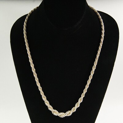 Graduated sterling silver rope chain necklace w/gold tone ball bead ...