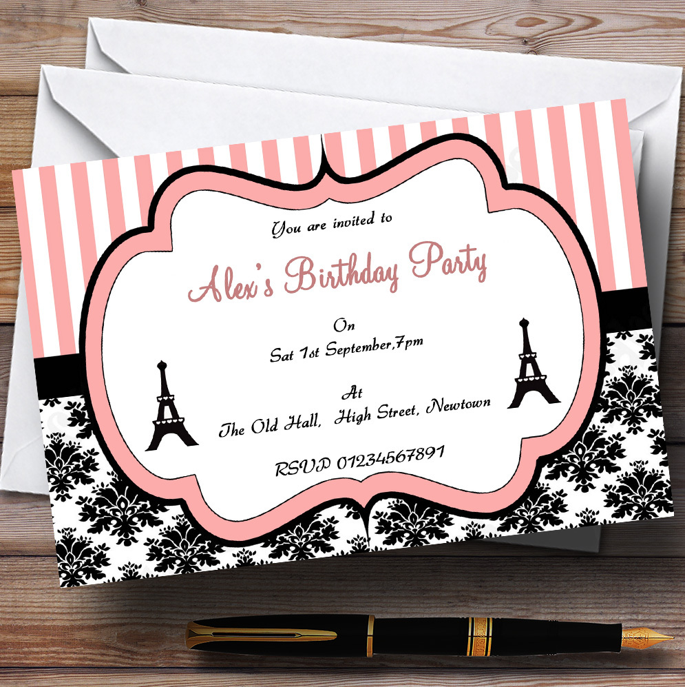 For Paris Theme Girls Birthday Invitations Blank