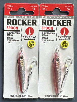 2 Packs VMC Rocker Spoon Ice Fishing Jig 7/16 OZ Glow Red Shiner ...
